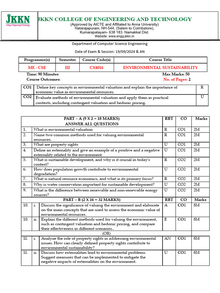 Iat 1 Qp Evs Pdf Sustainability Art