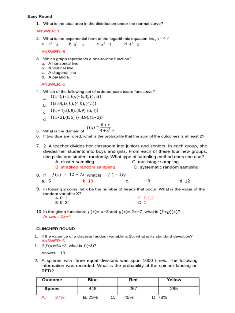 Math Fair Quiz Bee | PDF