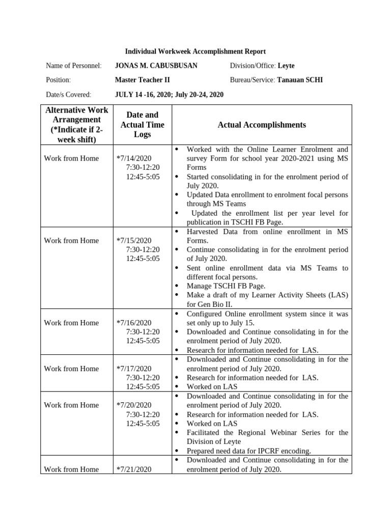 Individual Workweek Accomplishment Report (IDWAR) | PDF | Computing ...