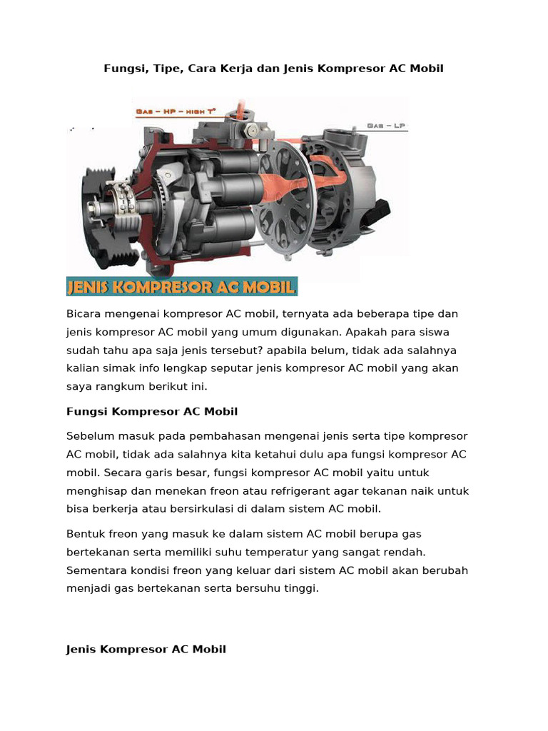 Jenis2 Kompresor AC Mobil | PDF