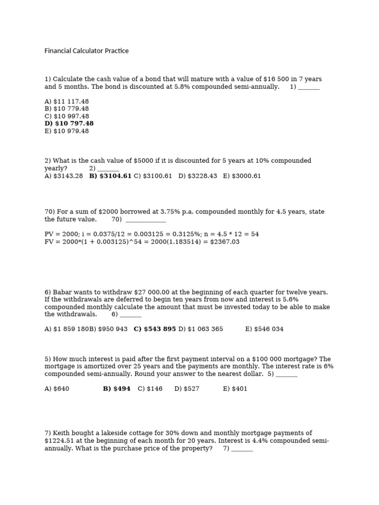 Financial Calculator Practice - Solution | PDF