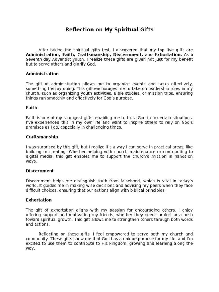 Reflection On My Spiritual Gifts | PDF