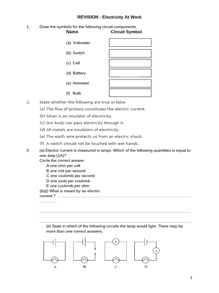 G8 Unit 6 Electricity at Work Revision Paper 2021 | PDF