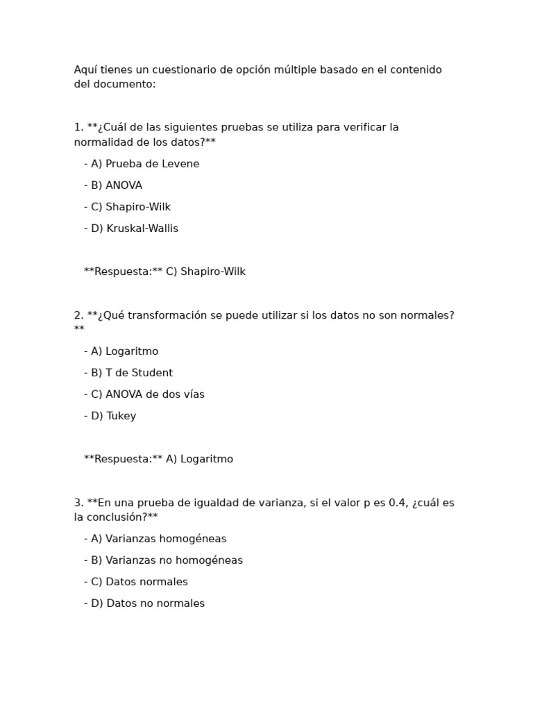 Cuestionario de Estadística | PDF