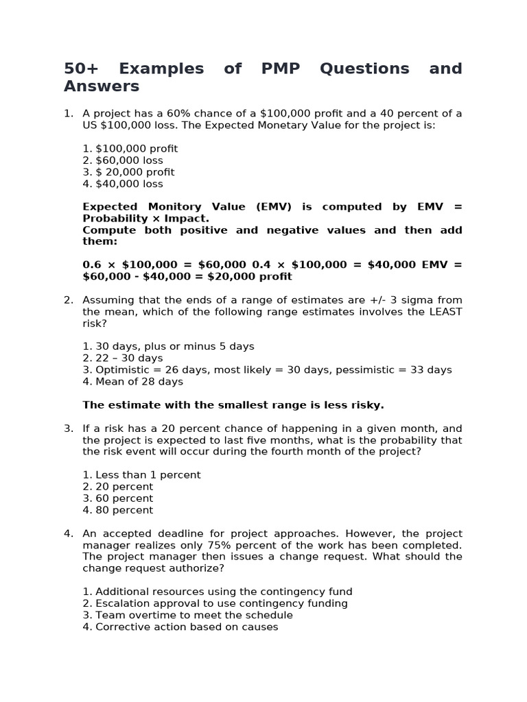 50+ Examples of PMP Questions and Answers | PDF | Agile Software ...