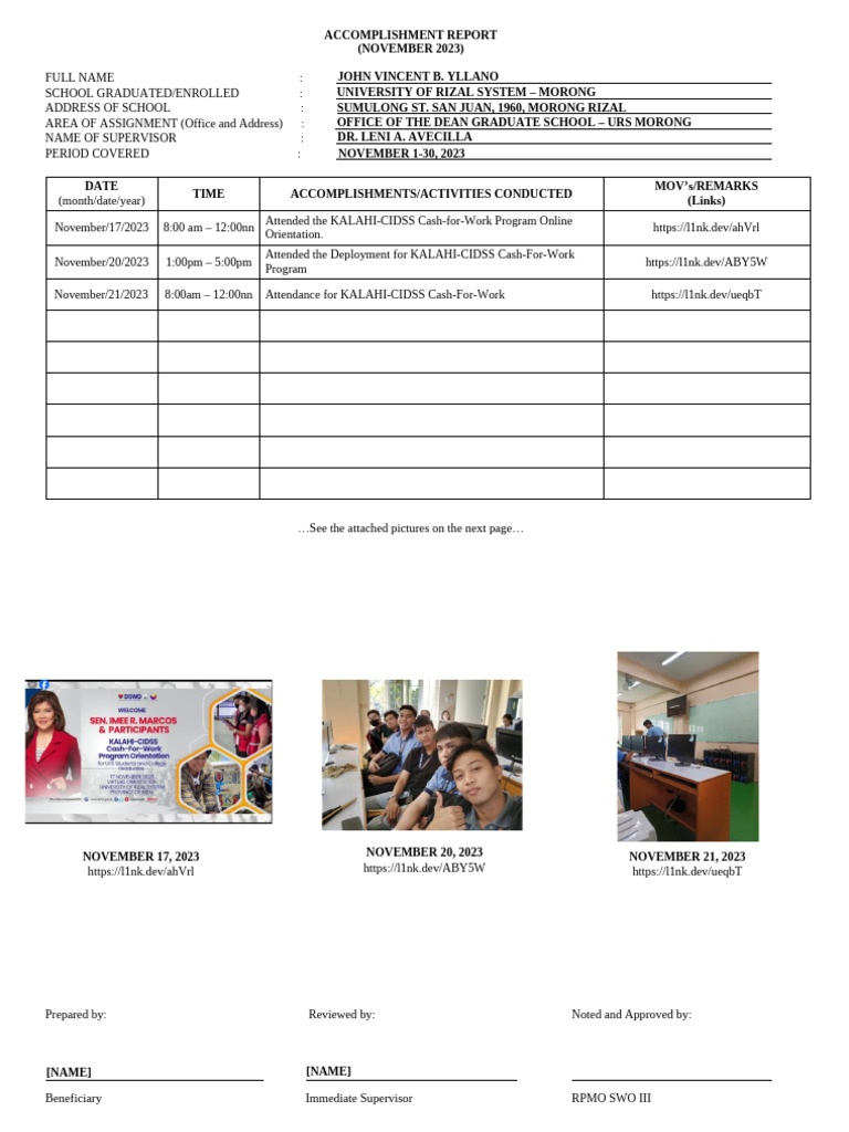 Accomplishment Report Template | PDF