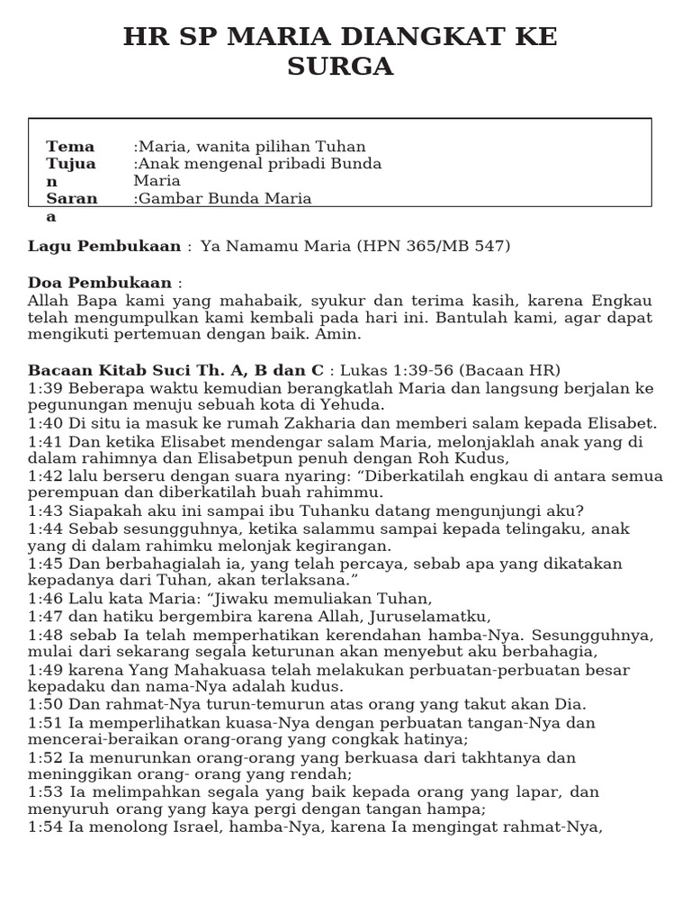 38 HR SP Maria Diangkat Ke Surga - 18 Agustus 2024 | PDF