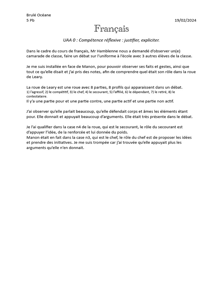 Texte Argument Francais | PDF