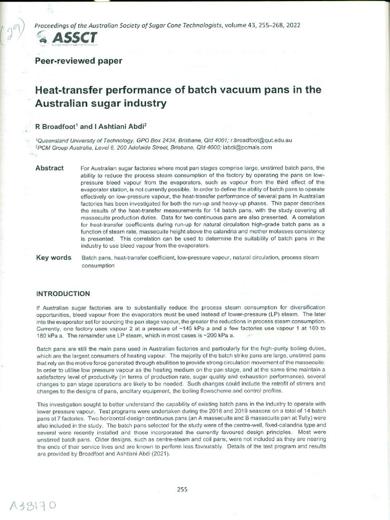 Heat-Transfer Performance of Batch Vacuum Pans in The Australian Sugar ...