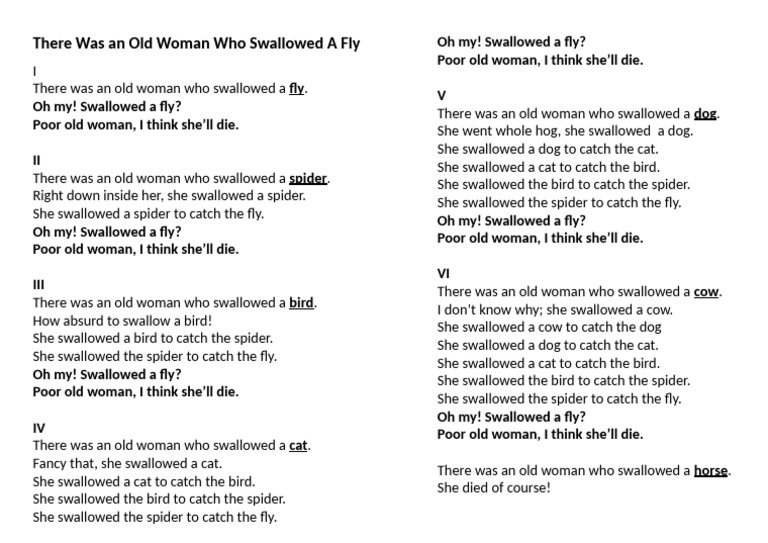 There Was An Old Woman Who Swallowed A Fly | PDF