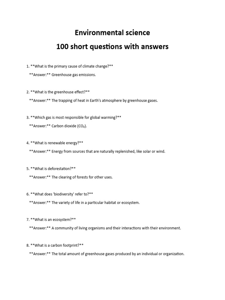 Environmental Scienc Mcqs and Short Questions With Answers by Asfand Zaheer (22248) | PDF