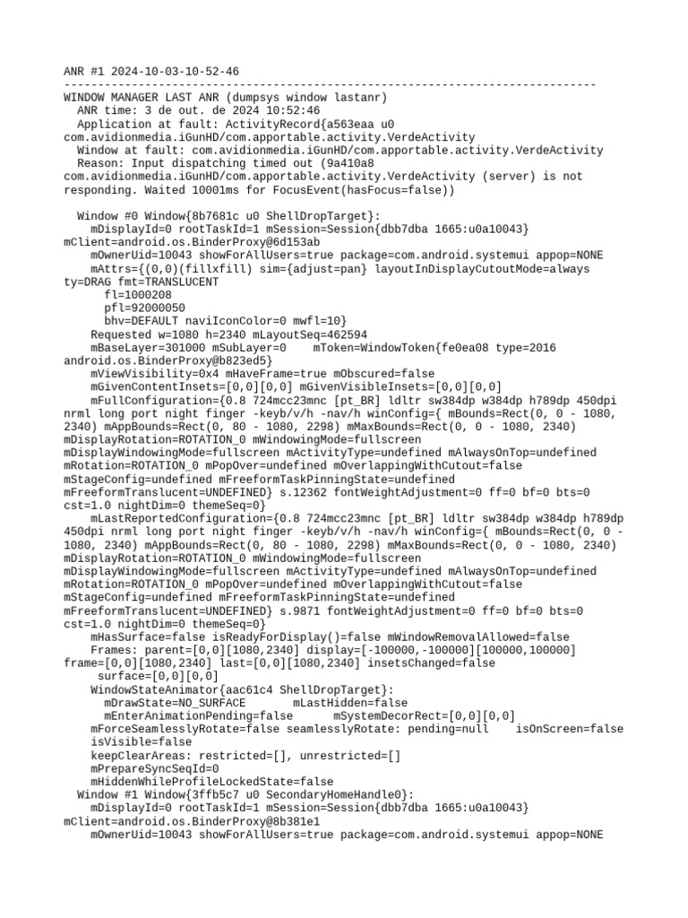 Dumpsys ANR WindowManager | PDF