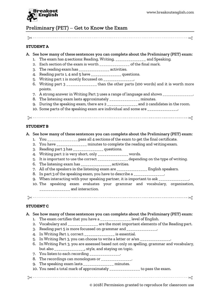 Preliminary PET Get To Know The Exam | PDF