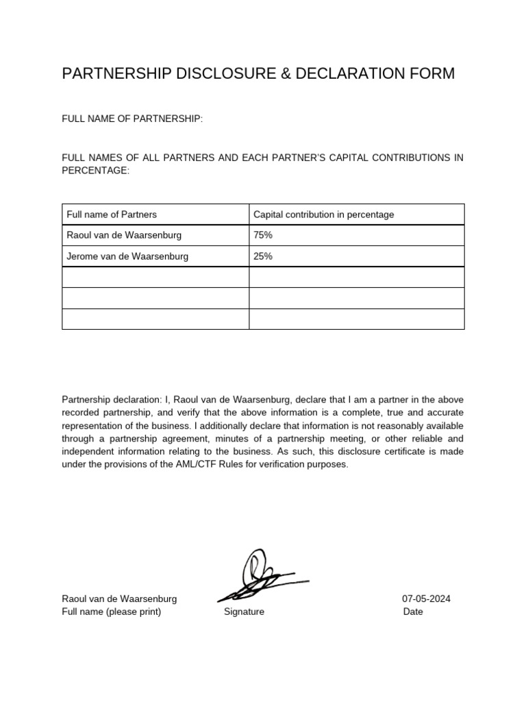 PARTNERSHIP DISCLOSURE & DECLARATION FORM | PDF