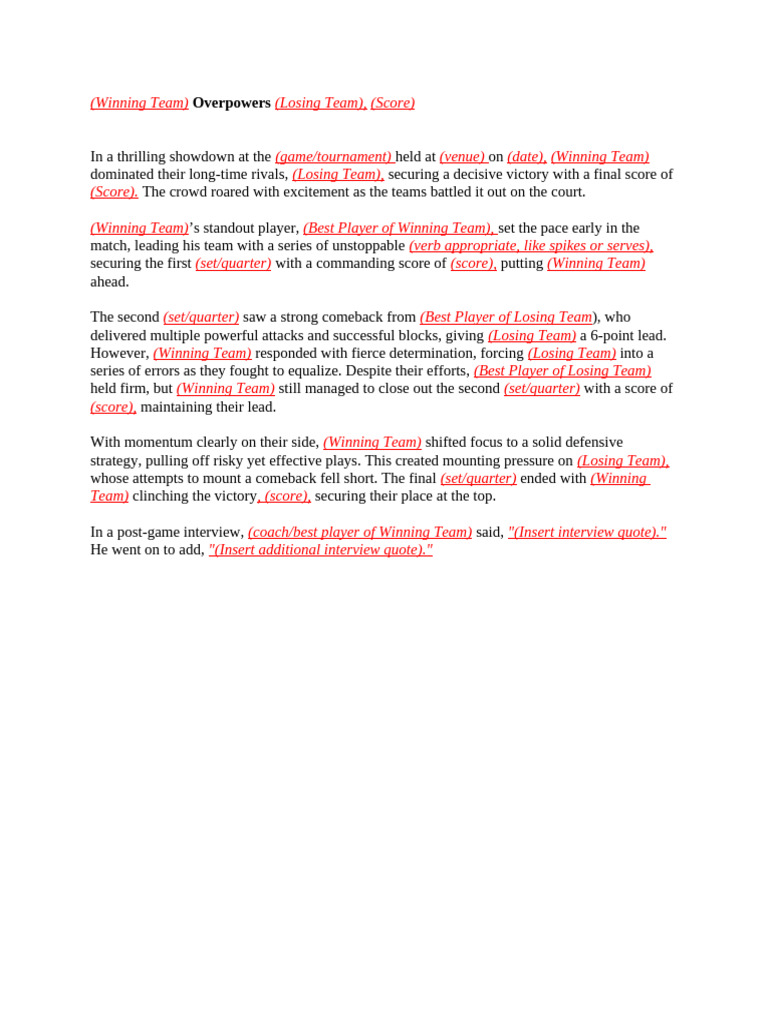 Sports Template Reviewer | PDF