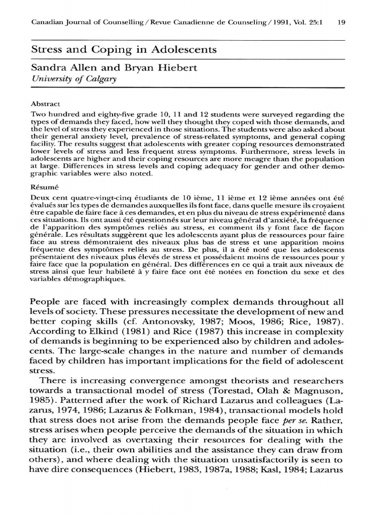 Stress and Coping in Adolescents | PDF | Adolescence | Psychology