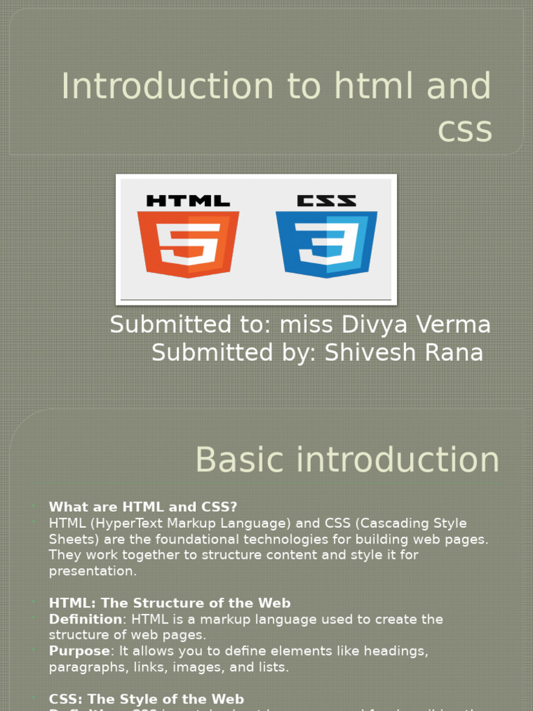Introduction to HTML and Css | PDF