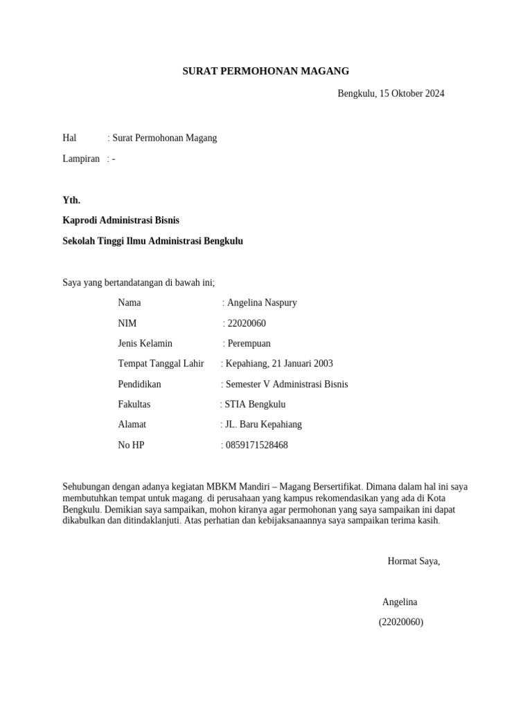 Surat Permohonan Magang | PDF