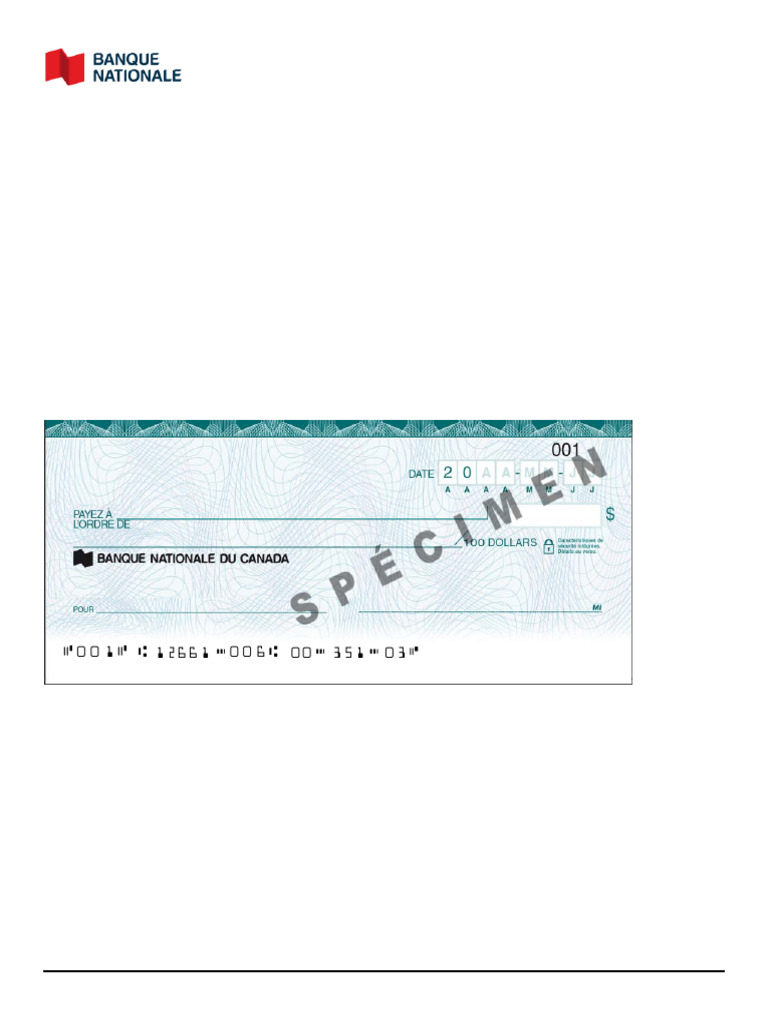 Spécimen de chèque BNC | PDF
