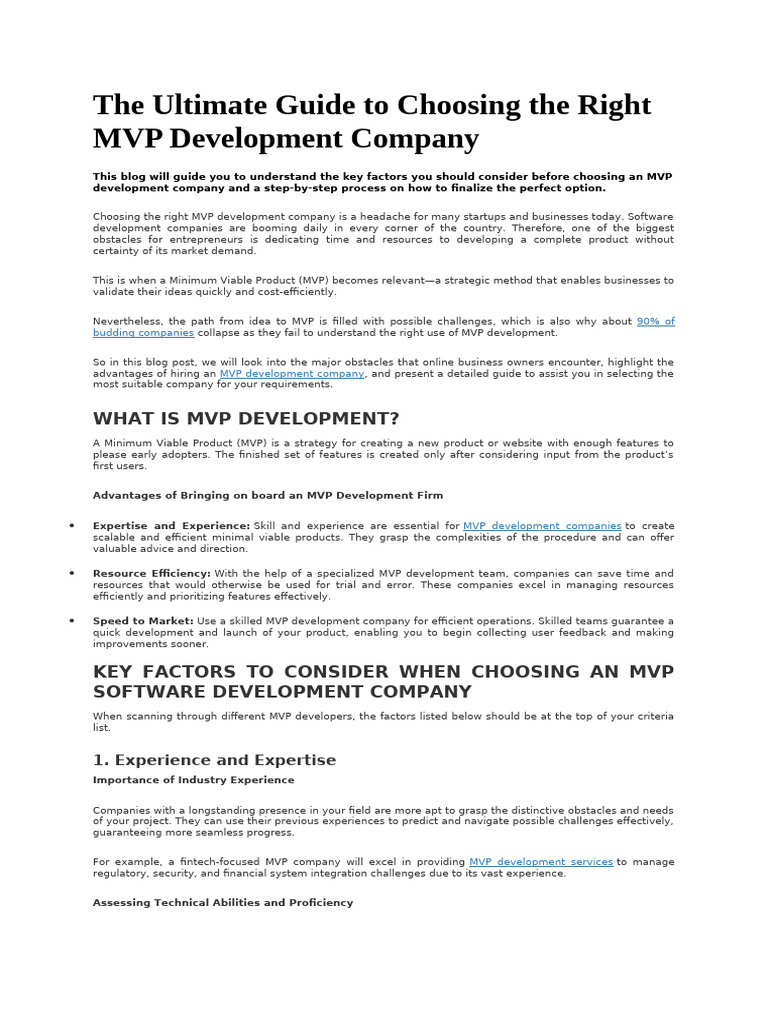 The Ultimate Guide to Choosing the Right MVP Development Company PDF | PDF