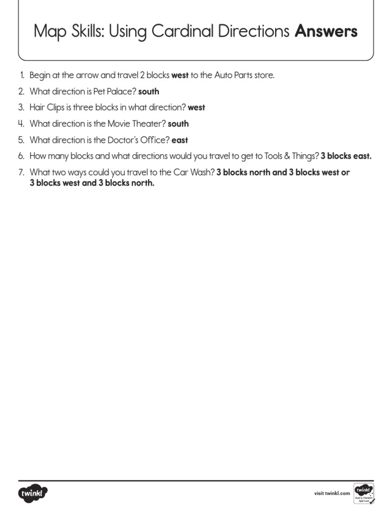 Answers Map Skills Using Cardinal Directions | PDF