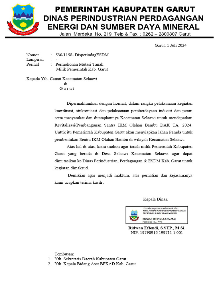 Selaawi Usulan Mutasi Aset Disperindag 2024_signed | PDF