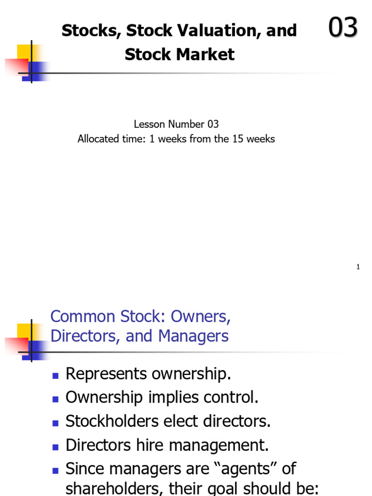 Stocks, Stock Valuation, and Stock Market: Lesson Number 03 Allocated ...