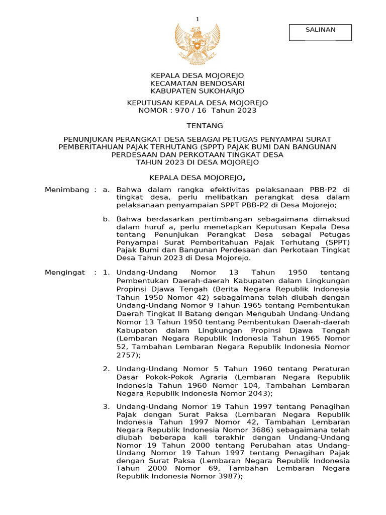 2023 Surat Keputusan Penyampai SPPT 2023 | PDF