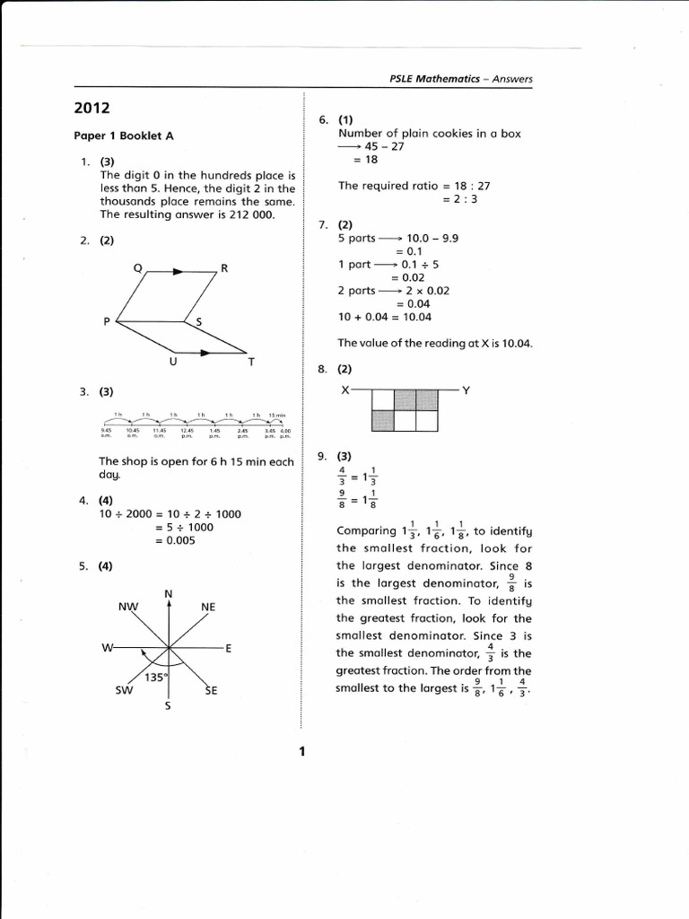 PSLE Maths 2012 Answer | PDF