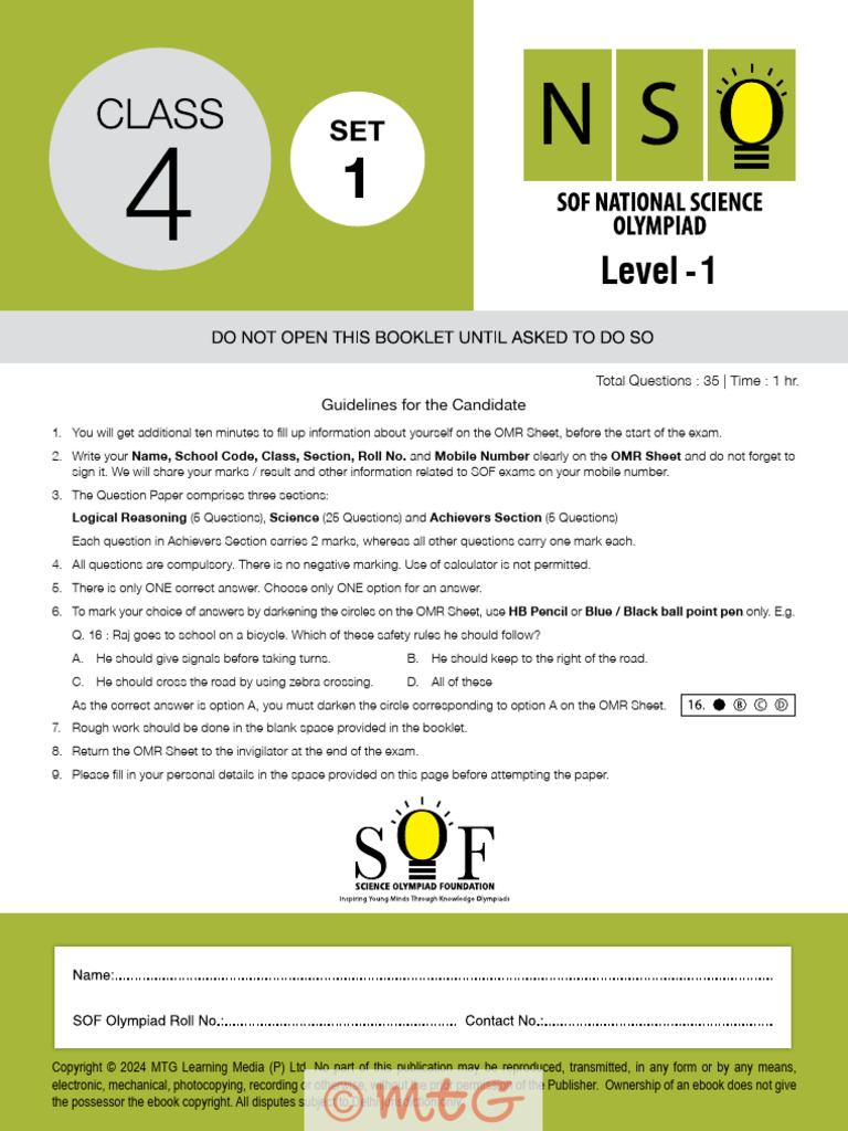 Nso Level1 Class 4 Set 1 | PDF