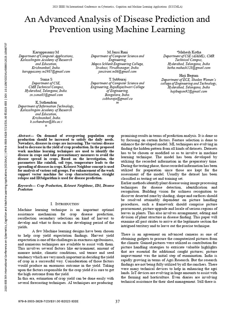 An Advanced Analysis of Disease Prediction and Prevention Using Machine ...