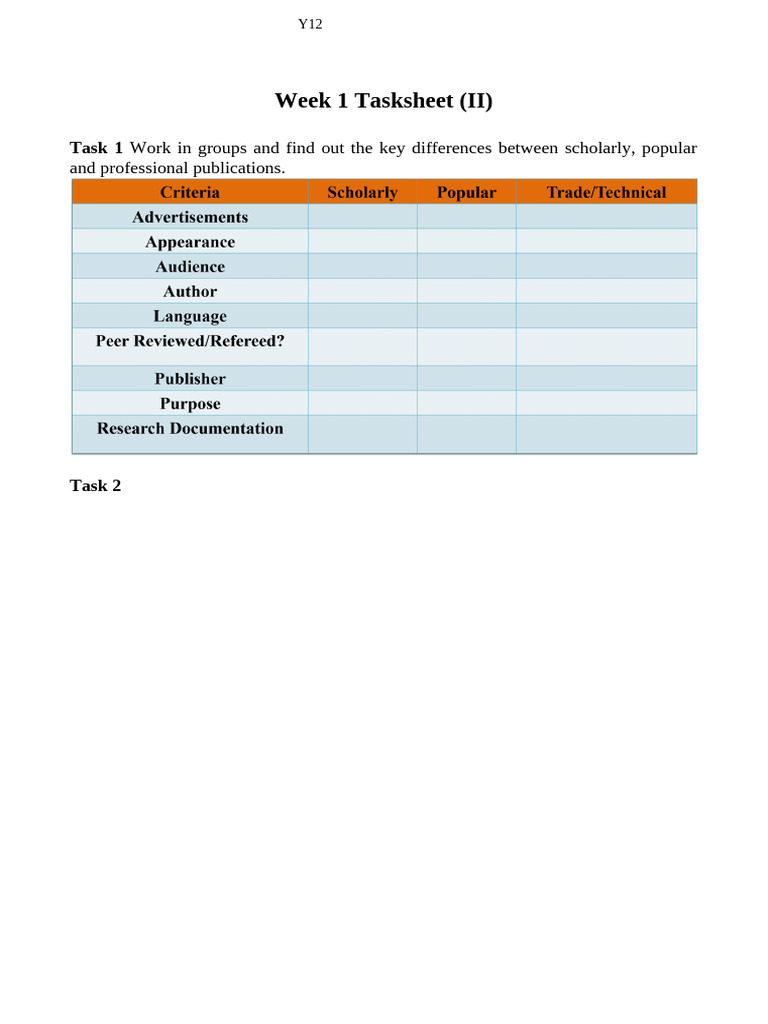 Week 1 Tasksheet | PDF