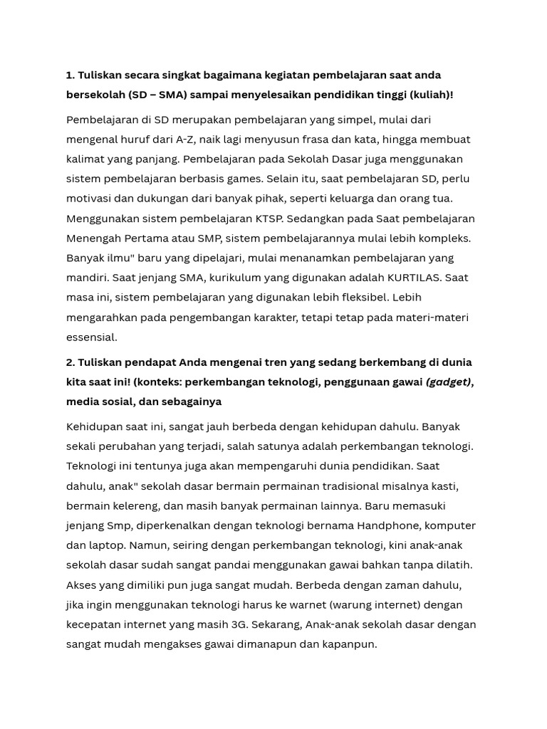 Tuliskan Secara Singkat Bagaimana Kegiatan Pembelajaran Saat Anda Berse ...