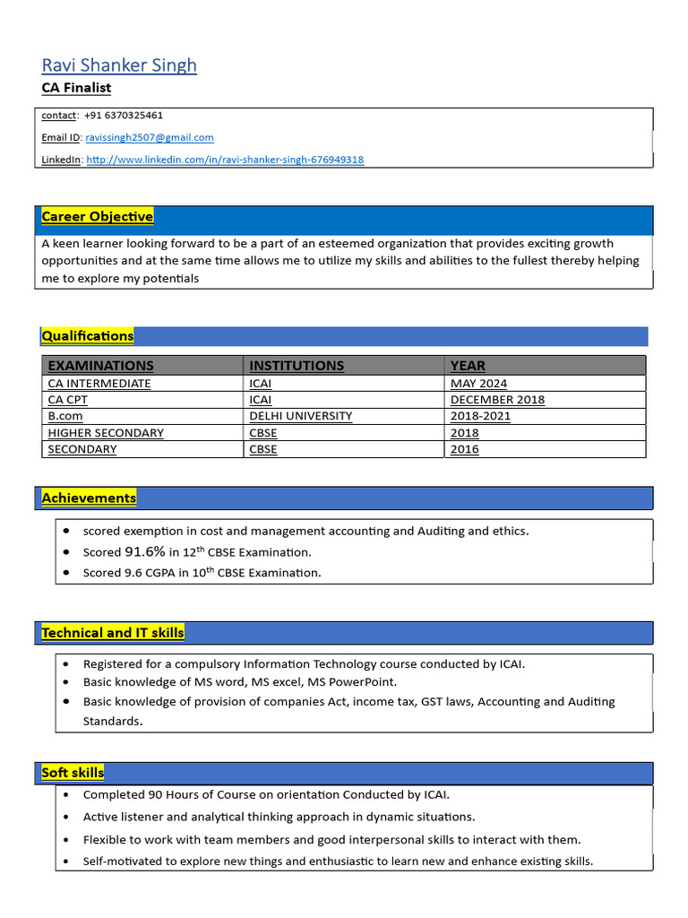 Ravi Shanker Singh: CA Finalist | PDF