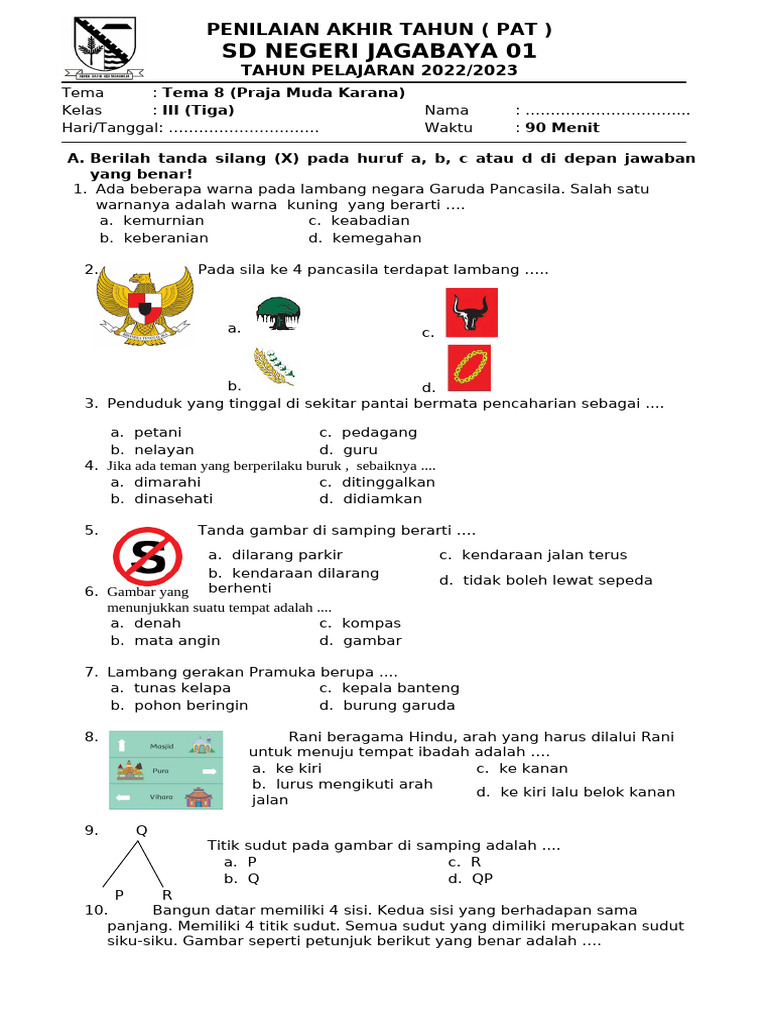 Soal Pat Tema 8 Kelas III 2022-2023 | PDF