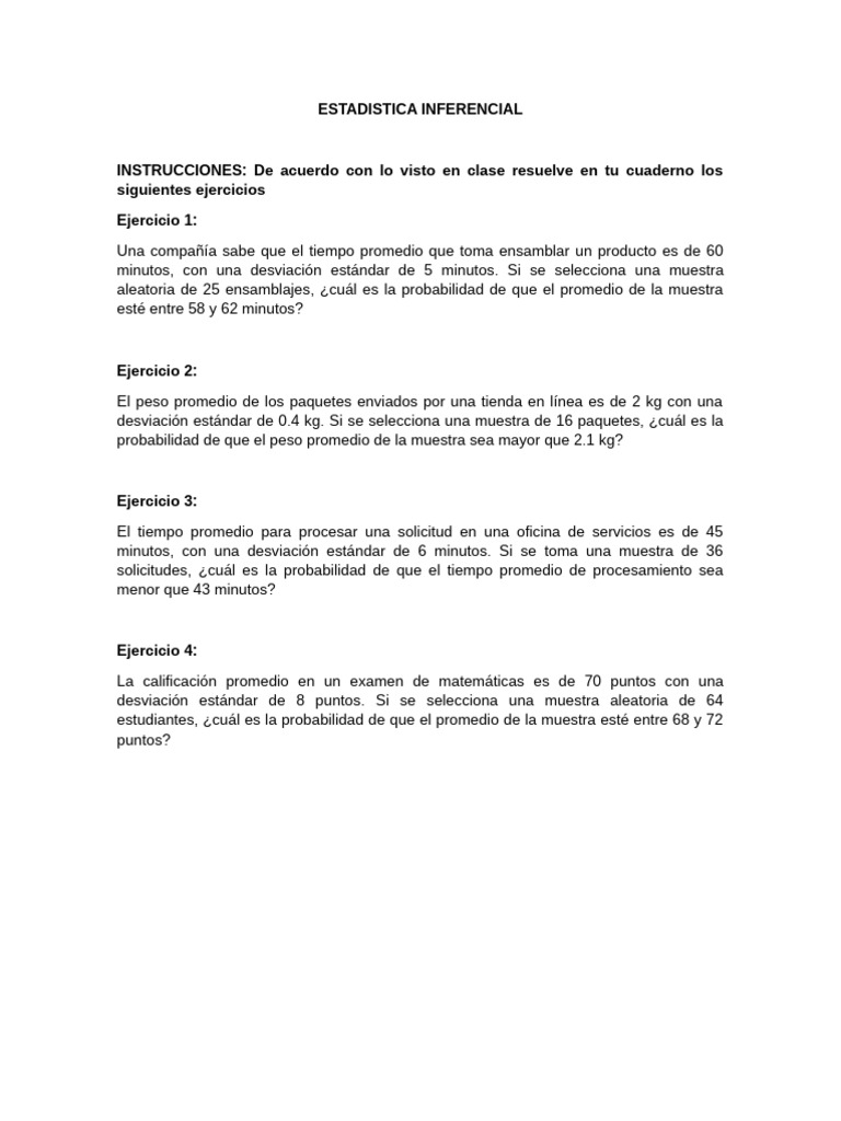 Ejercicios Distribución Muestral Normal Estadistica Inferencial | PDF