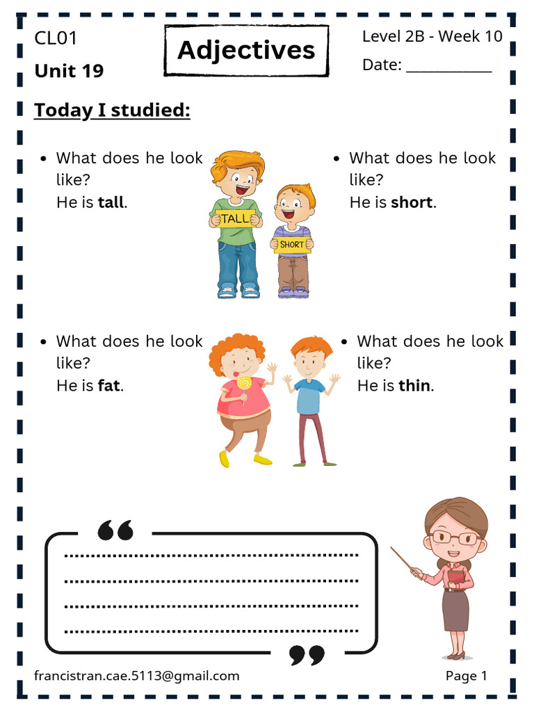 Level 2B-Week 10-Adjectives | PDF