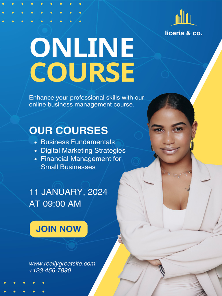 Blue and Yellow Minimalist Online Course A4 Document | PDF