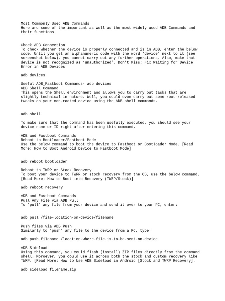 Most Commonly Used ADB Commands | PDF