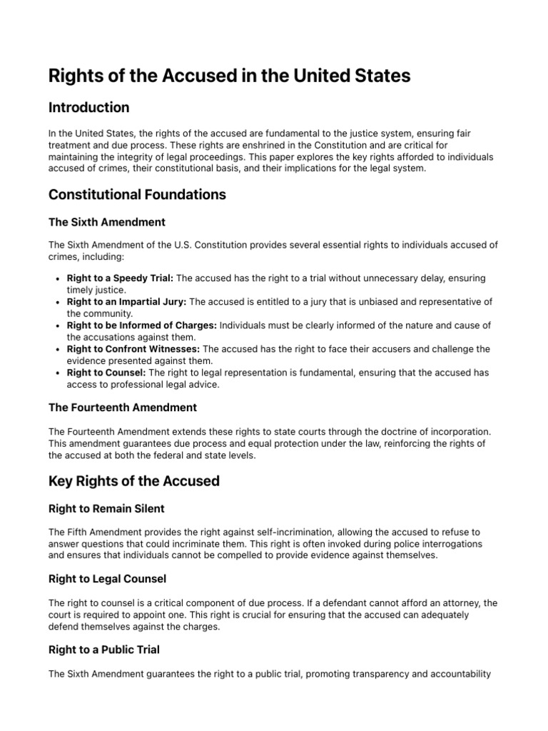 Rights of The Accused in The United StatesIntroduction | PDF