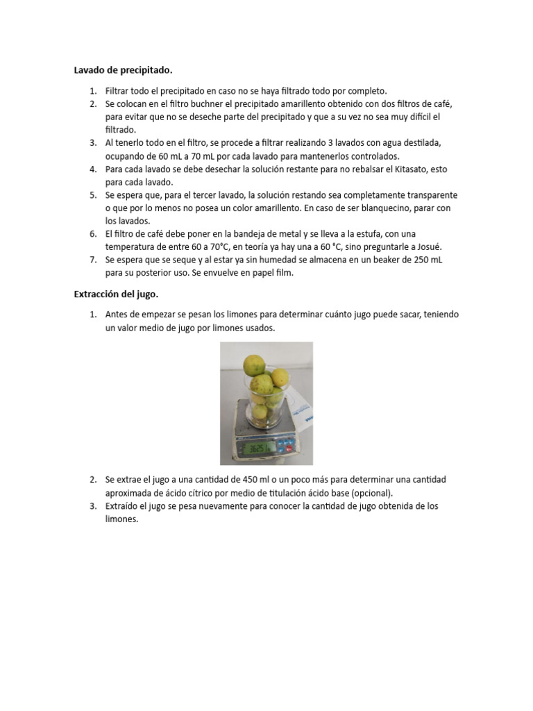 Método de Extracción Ácido Cítrico - Escala Laboratorio - Determinación ...