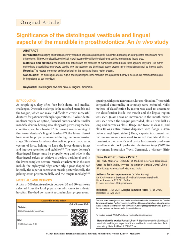 Significance of The Distolingual Vestibule And.5 | PDF | Dentures ...