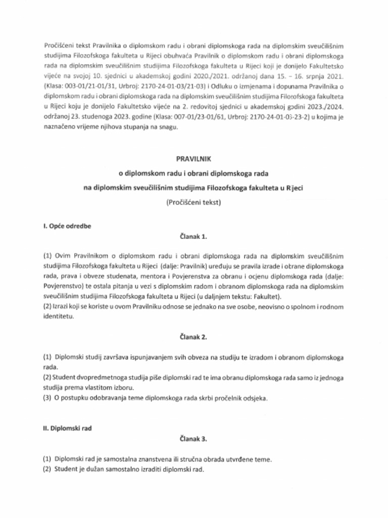 Pravilnik o Diplomskom Radu-2023 | PDF