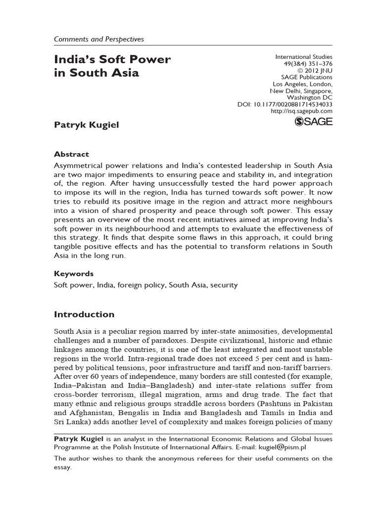 India - S Soft Power in South Asia | PDF