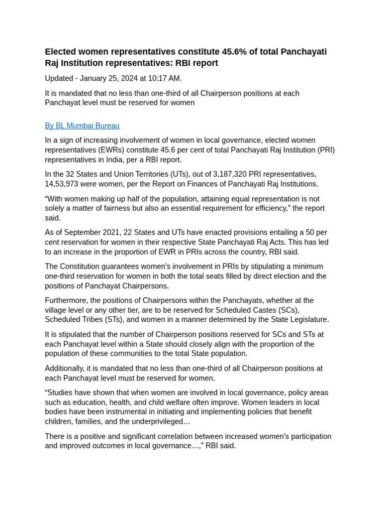 Elected Women Representatives | PDF