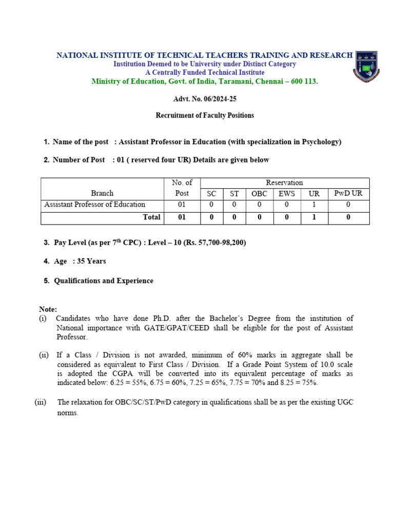 Assistant Professor Educational Qualification | PDF