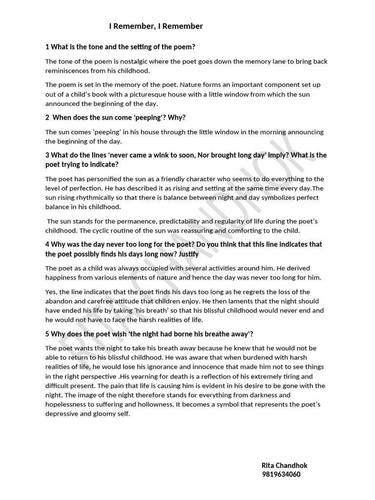 I Rember, I Remember | PDF