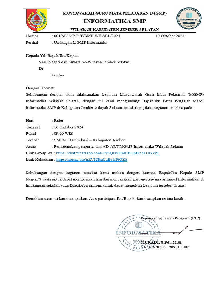 Undangan MGMP | PDF