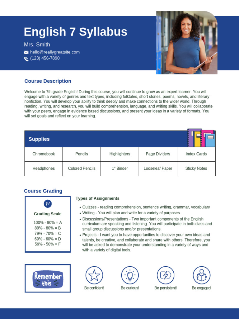 English Language Arts Syllabus Document in Blue Modern Style | PDF