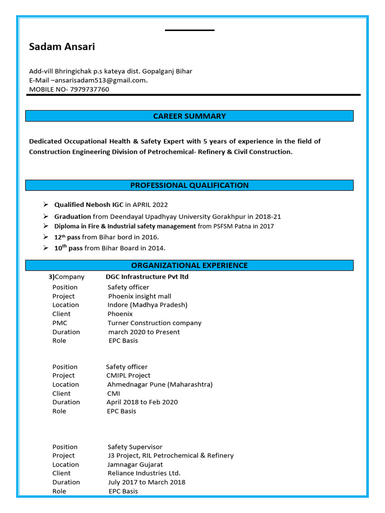 Sadam Ansari: Resume | PDF